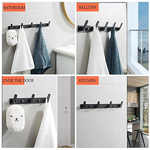 Jamend Clxp Space Aluminum Lightweight but Sturdy, Over The Door Robe Rack with Screws, for Hanging Dog Leash Bags Towel Purse, 12.8-Inch, Matte Black, Wall-Mounted, Metal Coat Hooks.(4-Hook)