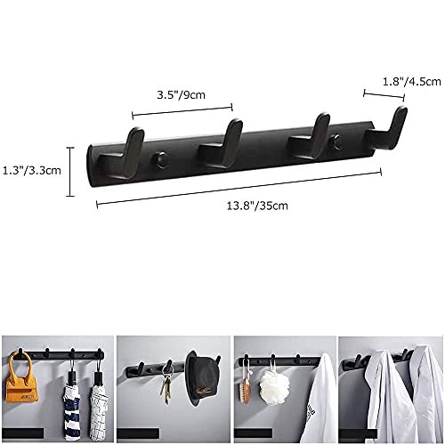 Jamend Clxp Space Aluminum Lightweight but Sturdy, Over The Door Robe Rack with Screws, for Hanging Dog Leash Bags Towel Purse, 12.8-Inch, Matte Black, Wall-Mounted, Metal Coat Hooks.(4-Hook)