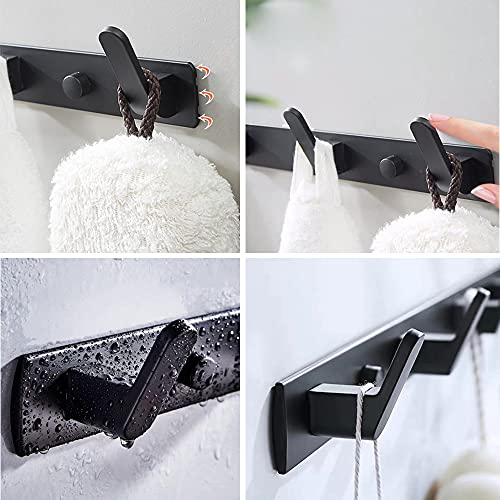 Jamend Clxp Space Aluminum Lightweight but Sturdy, Over The Door Robe Rack with Screws, for Hanging Dog Leash Bags Towel Purse, 12.8-Inch, Matte Black, Wall-Mounted, Metal Coat Hooks.(4-Hook)