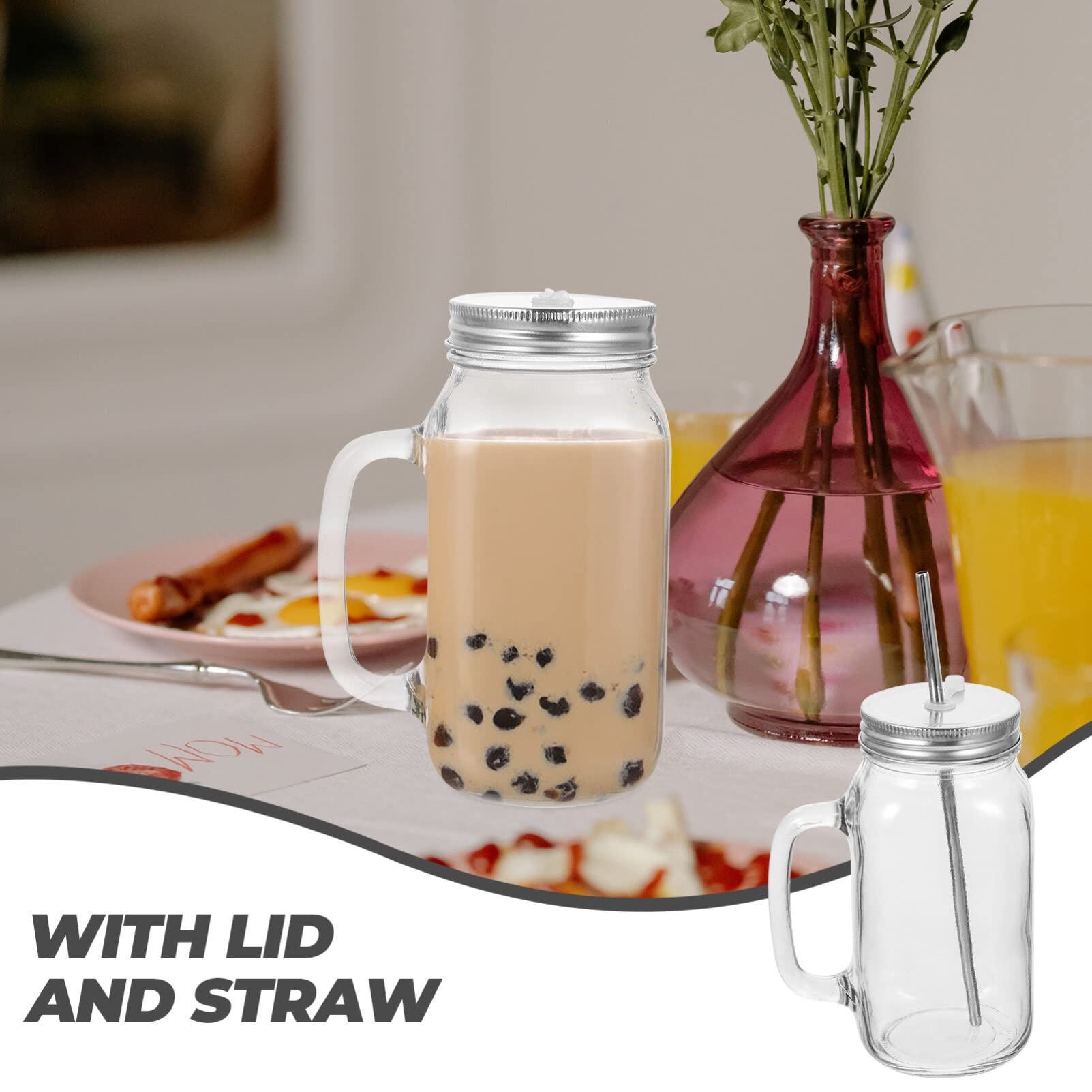 Luxshiny 1 Set Juice Glass Milk Tea Drinking Cup Covered Cup Coffee Cups Reusable Water Bottle with Handle Bottle Tumbler with Straw Cold Drink Cup Straw Mug Beverage Cup
