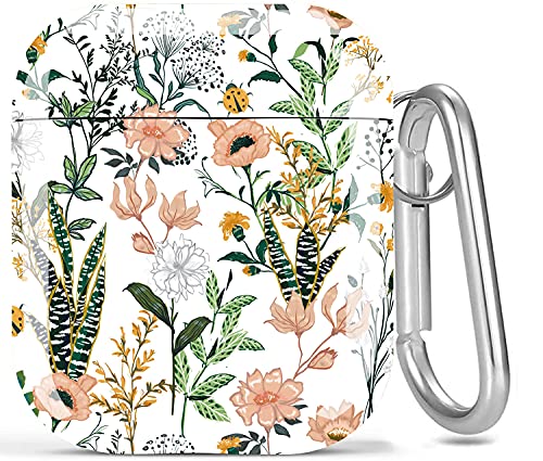 AirPods Case Flower, Olytop Cute Hard Ladybugs Women Apple Airpods 2 & 1 Cover Case Protective Shockproof iPods Cover Skin Girls with Keychain for Apple 2nd 1st Gen - Flower/Cactus
