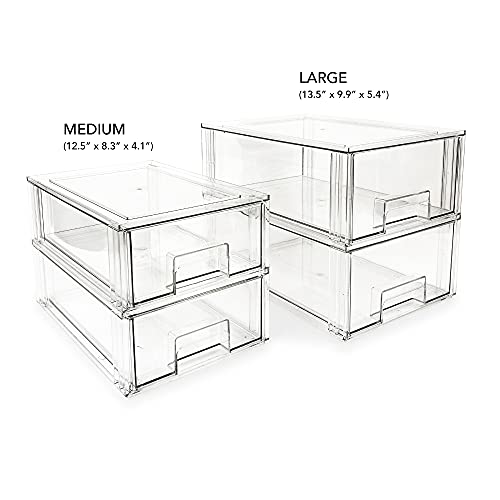 Isaac Jacobs Large Stackable Organizer Drawer (13.5β x 9.9β x 5.4β), Clear Plastic Storage Box, Pull-Out Bin, Home, Office, Closet & Shoe Organization, BPA-Free, Food/Fridge/Freezer Safe (Large)