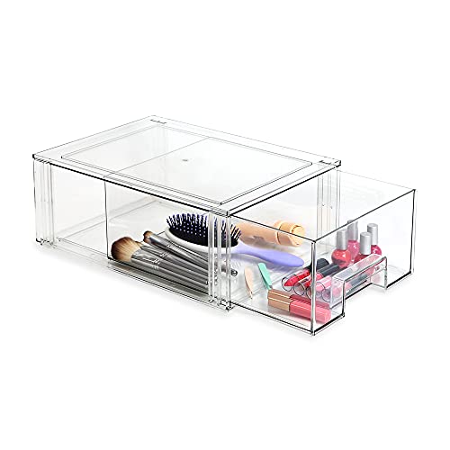 Isaac Jacobs Large Stackable Organizer Drawer (13.5β x 9.9β x 5.4β), Clear Plastic Storage Box, Pull-Out Bin, Home, Office, Closet & Shoe Organization, BPA-Free, Food/Fridge/Freezer Safe (Large)