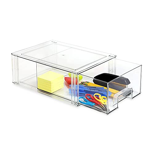 Isaac Jacobs Large Stackable Organizer Drawer (13.5β x 9.9β x 5.4β), Clear Plastic Storage Box, Pull-Out Bin, Home, Office, Closet & Shoe Organization, BPA-Free, Food/Fridge/Freezer Safe (Large)