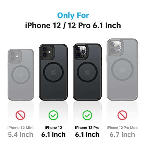 Meifigno Magnetic Case Designed for iPhone 12/iPhone 12 Pro Case 6.1 Inch, [Military Grade Protection & Compatible with MagSafe], Translucent Matte Back with Soft Silicone Edge, Black