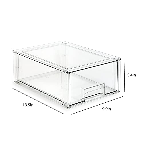 Isaac Jacobs Large Stackable Organizer Drawer (13.5β x 9.9β x 5.4β), Clear Plastic Storage Box, Pull-Out Bin, Home, Office, Closet & Shoe Organization, BPA-Free, Food/Fridge/Freezer Safe (Large)