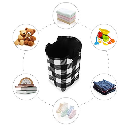 Qilmy Buffalo Black and White Plaid Laundry Hamper, Large Laundry Baskets Foldable Clothes Tote with Handles Storage Bag for Family Dormitory Laundry Bathroom Closet Kids Room