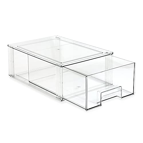 Isaac Jacobs Large Stackable Organizer Drawer (13.5β x 9.9β x 5.4β), Clear Plastic Storage Box, Pull-Out Bin, Home, Office, Closet & Shoe Organization, BPA-Free, Food/Fridge/Freezer Safe (Large)