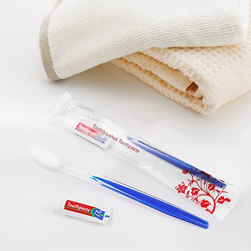 Travel Toothbrushes Kit,100Pcs Travel Toothbrush Set Disposable Toothbrushes with Toothpaste for Nursing Home,Hotel,Charity(Individually Wrapped)