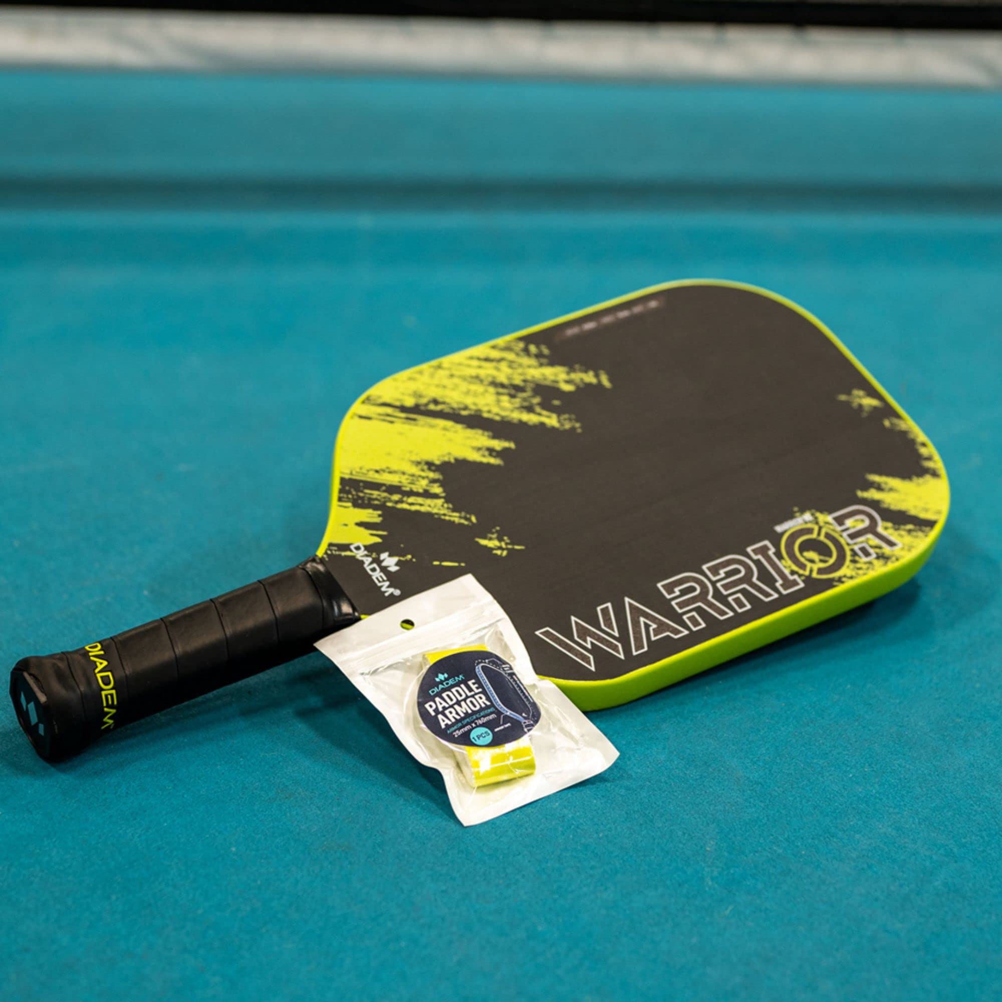 Diadem Warrior V2 Pickleball Paddle β Liquid Carbon Fiber Edgeless Design, Etched Face for Lasting Spin, 19MM Thick, 3 Layer Construction (Yellow)