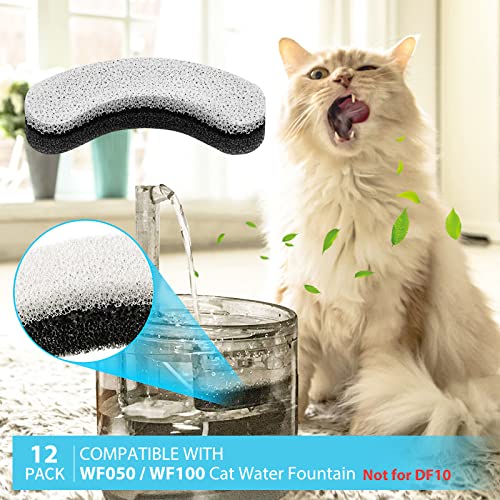 MyfatBOSS Cat Water Fountain Filter Compatible with WF050 WF100 Cat Fountain, Pet Fountain Filter Replacement Cat Water Filter for Clear Cat Water Fountain, 12 Packs