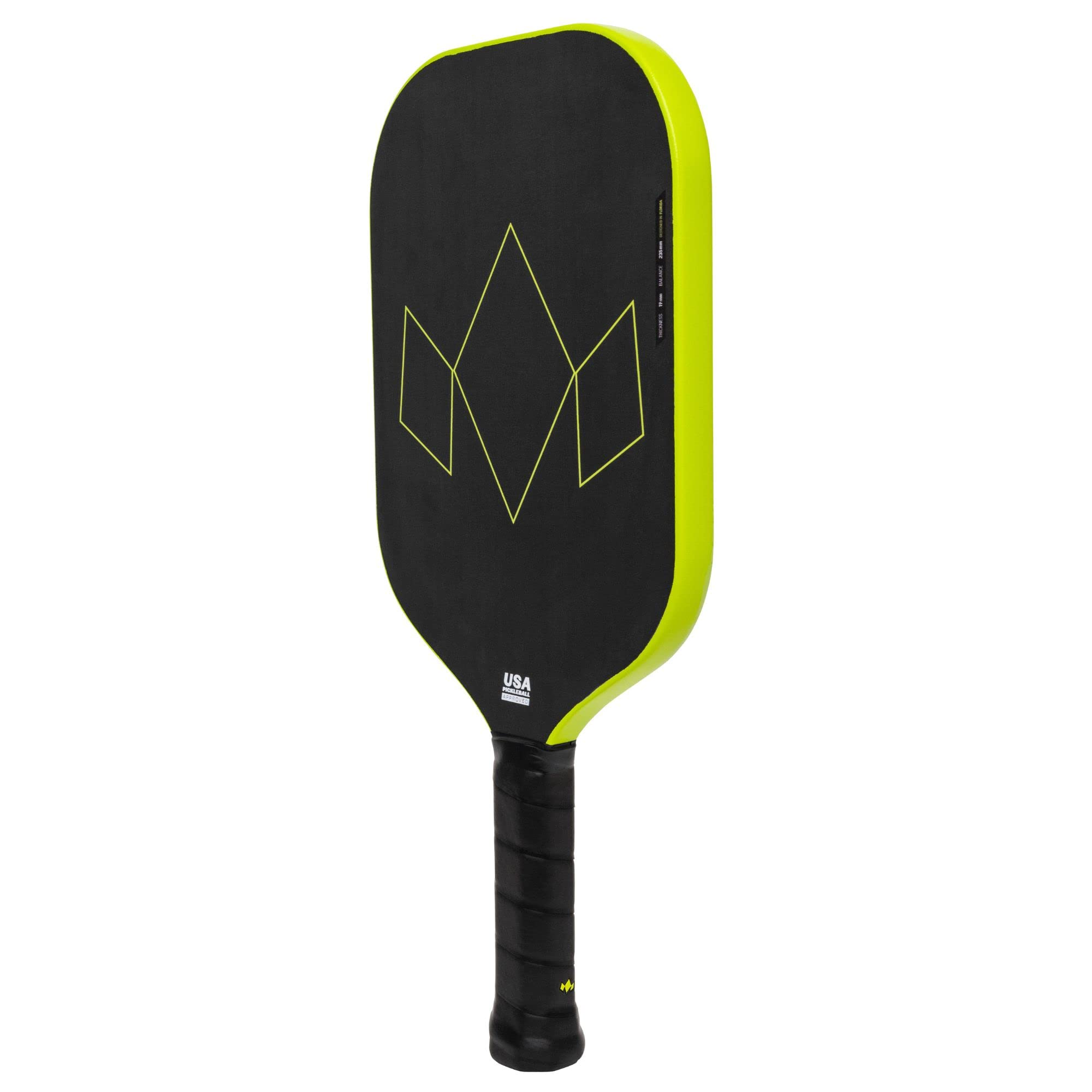 Diadem Warrior V2 Pickleball Paddle β Liquid Carbon Fiber Edgeless Design, Etched Face for Lasting Spin, 19MM Thick, 3 Layer Construction (Yellow)