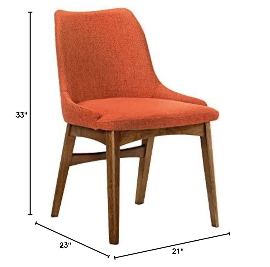 Armen Living Azalea Fabric Wood Dining Side Chairs-Set of 2, 19" SH, Orange/Walnut