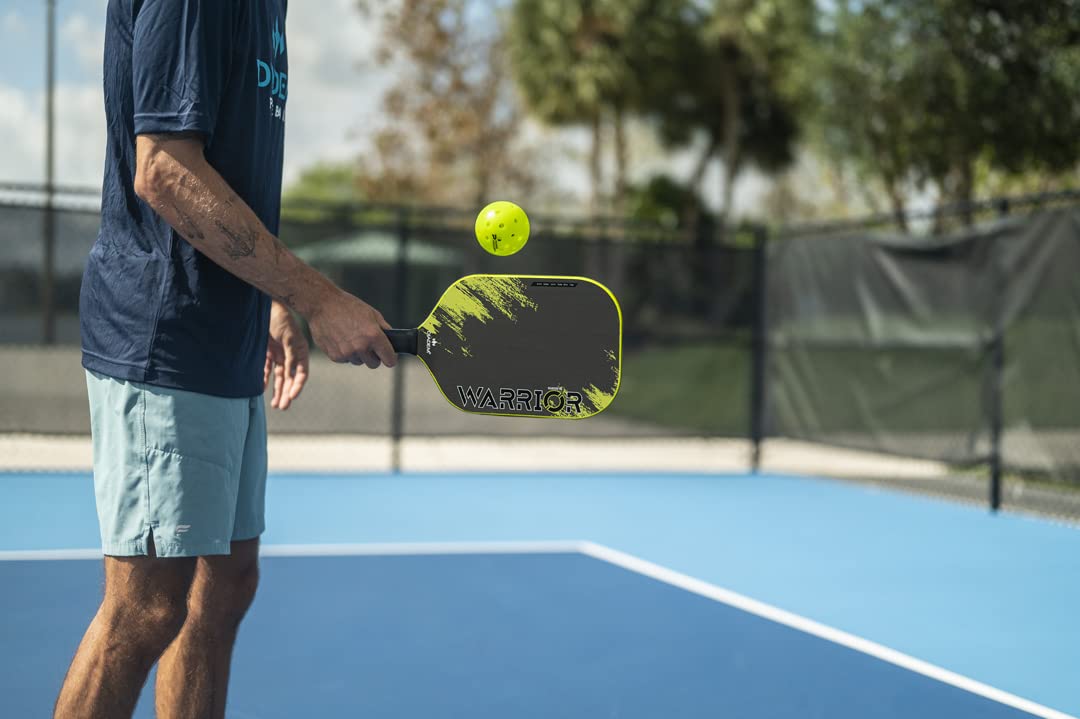 Diadem Warrior V2 Pickleball Paddle β Liquid Carbon Fiber Edgeless Design, Etched Face for Lasting Spin, 19MM Thick, 3 Layer Construction (Yellow)