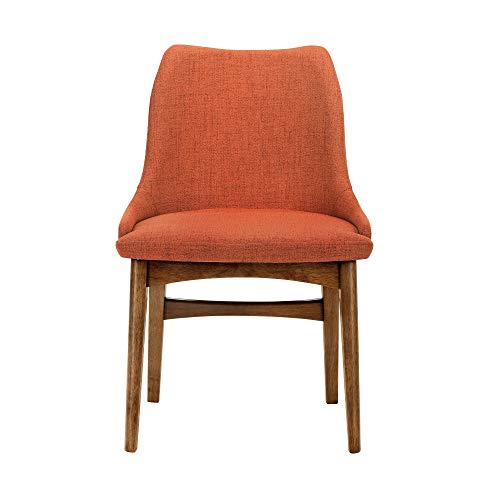 Armen Living Azalea Fabric Wood Dining Side Chairs-Set of 2, 19" SH, Orange/Walnut