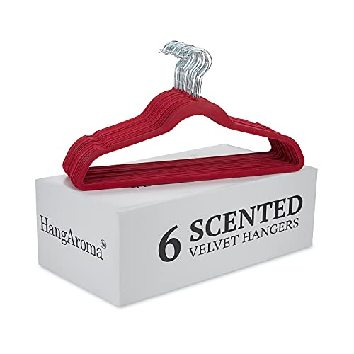 HangAroma Non-Slip Scented Velvet Hangers - Heavy Duty Clothes Hanger - Ultra Thin Space Saving 360 Degree Swivel Hook - Ideal for Coats, Jackets, Pants, & Dress - Watermelon - 6 Pack