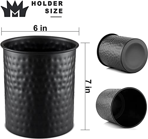 Monarch Abode Kitchen Utensil Holder, Hand Hammered Caddy, Kitchen Organization for Utensils, Crock for Cooking Utensils, Black, Large, 19177
