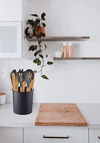 Monarch Abode Kitchen Utensil Holder, Hand Hammered Caddy, Kitchen Organization for Utensils, Crock for Cooking Utensils, Black, Large, 19177
