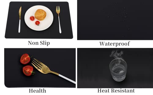 Vinjiasin Black Leather Placemats for Dining Table Set of 4, Waterproof Wipeable Placemats, Heat Resistant Non Slip Rectangle Indoor Place mats, Easy to Clean Christmas Decorations