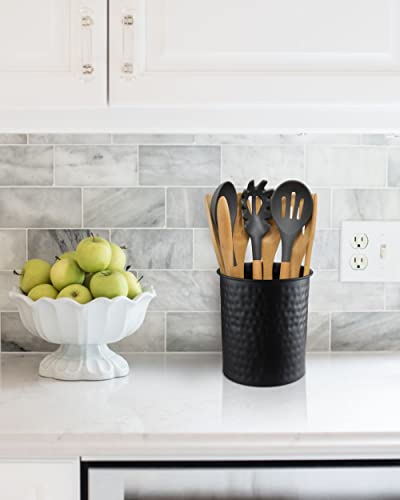 Monarch Abode Kitchen Utensil Holder, Hand Hammered Caddy, Kitchen Organization for Utensils, Crock for Cooking Utensils, Black, Large, 19177