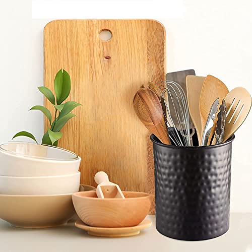 Monarch Abode Kitchen Utensil Holder, Hand Hammered Caddy, Kitchen Organization for Utensils, Crock for Cooking Utensils, Black, Large, 19177