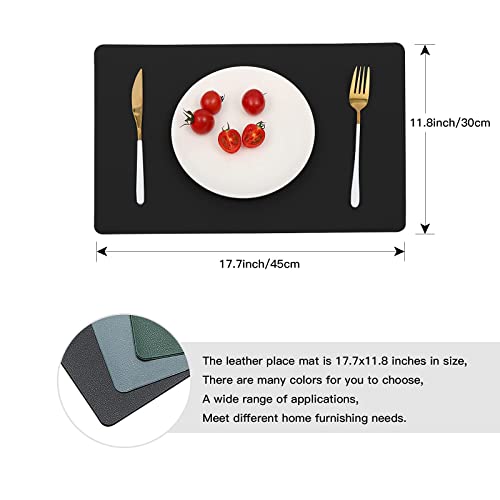 Vinjiasin Black Leather Placemats for Dining Table Set of 4, Waterproof Wipeable Placemats, Heat Resistant Non Slip Rectangle Indoor Place mats, Easy to Clean Christmas Decorations