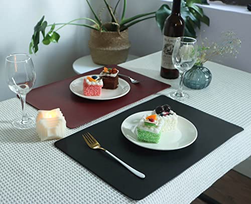 Vinjiasin Black Leather Placemats for Dining Table Set of 4, Waterproof Wipeable Placemats, Heat Resistant Non Slip Rectangle Indoor Place mats, Easy to Clean Christmas Decorations
