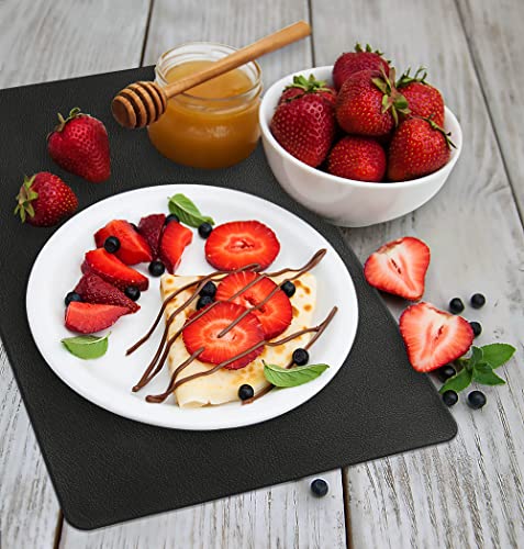 Vinjiasin Black Leather Placemats for Dining Table Set of 4, Waterproof Wipeable Placemats, Heat Resistant Non Slip Rectangle Indoor Place mats, Easy to Clean Christmas Decorations