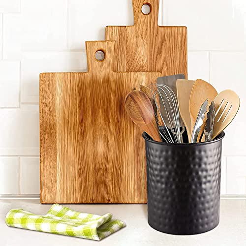 Monarch Abode Kitchen Utensil Holder, Hand Hammered Caddy, Kitchen Organization for Utensils, Crock for Cooking Utensils, Black, Large, 19177
