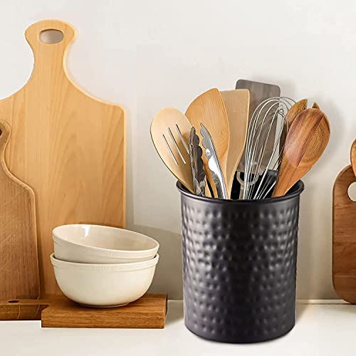 Monarch Abode Kitchen Utensil Holder, Hand Hammered Caddy, Kitchen Organization for Utensils, Crock for Cooking Utensils, Black, Large, 19177