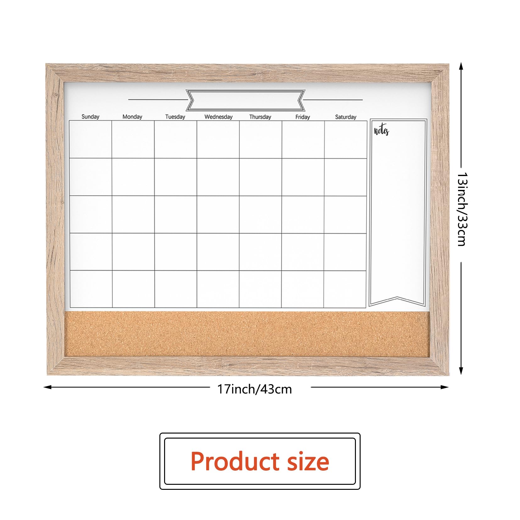 TORASO Whiteboard Calendar & Corkboard,Small Combination Dry Erase White Board & Bulletin Board, 13" x 17",Rustic Brown Frame Calendar/Cork Combo Board(ZHYL-RB-3343)