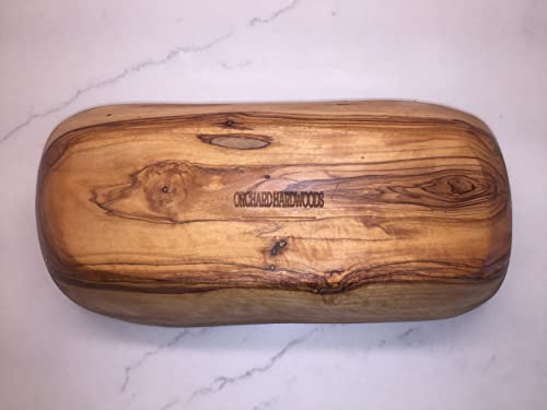 Orchard Hardwoods 10" Rustic Oval Artisan Olive Wood Dough Bowl Bread Basket Boat Shaped - Live bark edge. Natural Server for Fruit, Salads, Chips, Popcorn. In Lg 10" or XL 12". (Large 10x5-6x4)