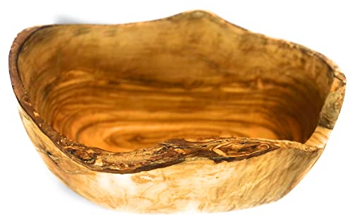Orchard Hardwoods 10" Rustic Oval Artisan Olive Wood Dough Bowl Bread Basket Boat Shaped - Live bark edge. Natural Server for Fruit, Salads, Chips, Popcorn. In Lg 10" or XL 12". (Large 10x5-6x4)