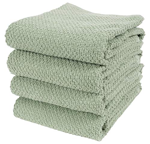 KAF Home Set of 4 Deluxe Popcorn Terry Kitchen Towels | 18 x 28 Inches | 100% Cotton Kitchen Dish Towels (French Green)