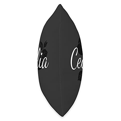 Custom Cecilia Gifts & Designs for Girls Cecilia-Custom Black Rose Gray Floral Personalized Throw Pillow, 18x18, Multicolor