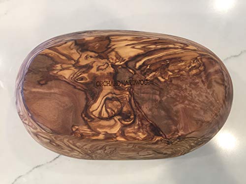 Orchard Hardwoods 10" Rustic Oval Artisan Olive Wood Dough Bowl Bread Basket Boat Shaped - Live bark edge. Natural Server for Fruit, Salads, Chips, Popcorn. In Lg 10" or XL 12". (Large 10x5-6x4)