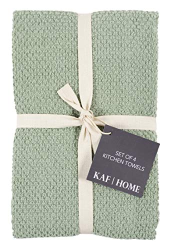 KAF Home Set of 4 Deluxe Popcorn Terry Kitchen Towels | 18 x 28 Inches | 100% Cotton Kitchen Dish Towels (French Green)