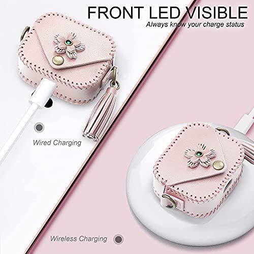 Secbolt Leather Cases Compatible with Airpod Pro Case Cover Cute for Women, Pink, Protective Cover Bag Purse with Strap Compatible with Apple AirPods Pro 2019