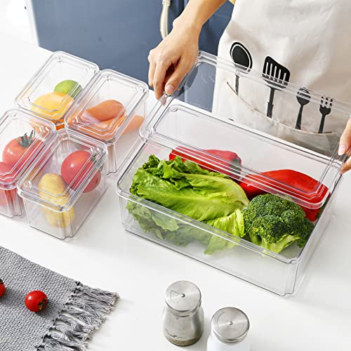 Set of 5 Fridge Organizer Bins Plastic Freezer Refrigerator Pantry Organizer Food Storage Box Container for Cabinet, Countertops, Cupboard, Kitchen Pantry Organization and Storage