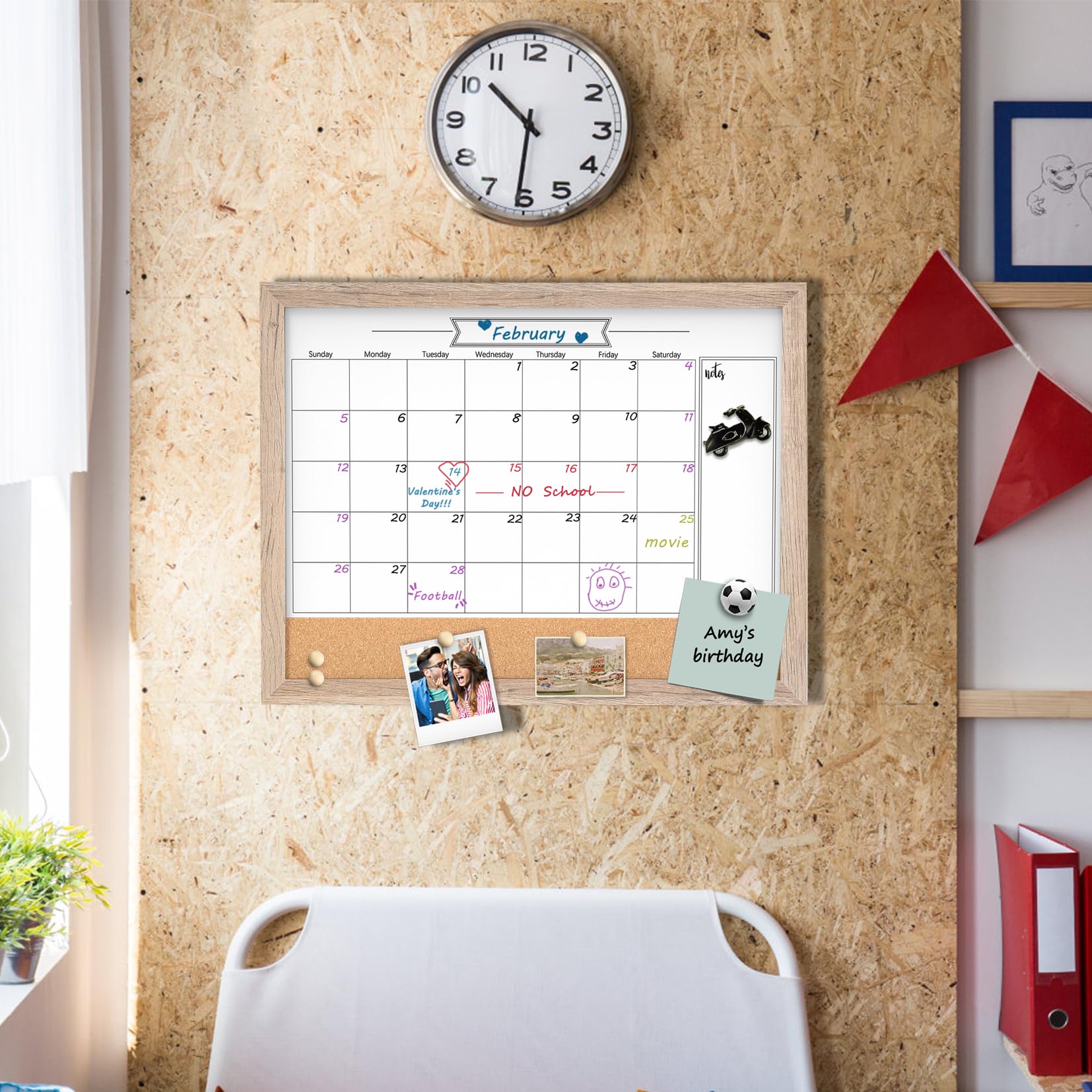 TORASO Whiteboard Calendar & Corkboard,Small Combination Dry Erase White Board & Bulletin Board, 13" x 17",Rustic Brown Frame Calendar/Cork Combo Board(ZHYL-RB-3343)
