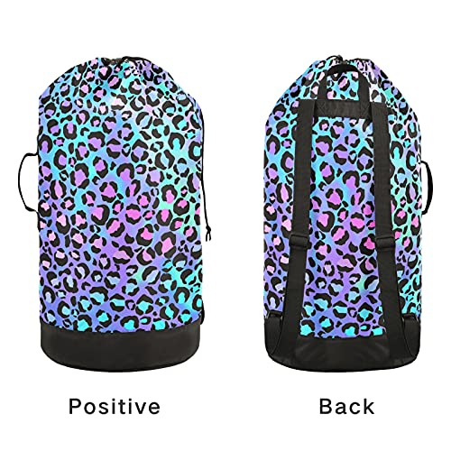 xigua Fashion Colorful Leopard Animal Print Laundry Bag, Drawstring Closure Dirty Clothes Bag Large Travel Camp Durable Tear Resistant Backpack Storage Bag - 14.5 X 29.3inch