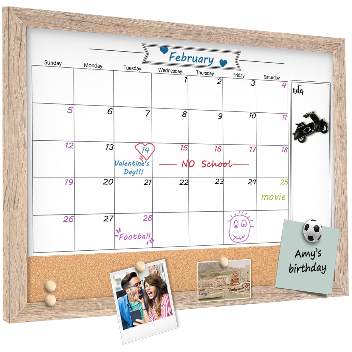 TORASO Whiteboard Calendar & Corkboard,Small Combination Dry Erase White Board & Bulletin Board, 13" x 17"，Rustic Brown Frame Calendar/Cork Combo Board(ZHYL-RB-3343)