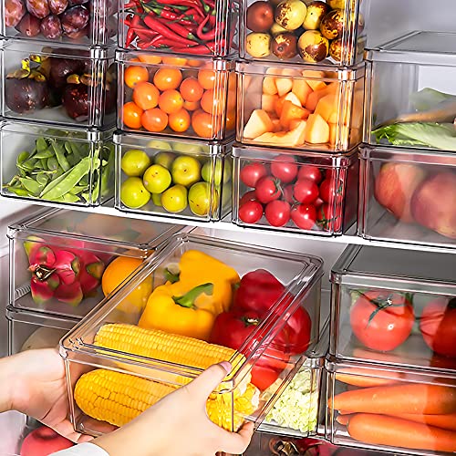 Set of 5 Fridge Organizer Bins Plastic Freezer Refrigerator Pantry Organizer Food Storage Box Container for Cabinet, Countertops, Cupboard, Kitchen Pantry Organization and Storage
