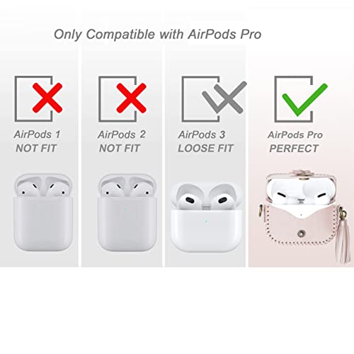 Secbolt Leather Cases Compatible with Airpod Pro Case Cover Cute for Women, Pink, Protective Cover Bag Purse with Strap Compatible with Apple AirPods Pro 2019