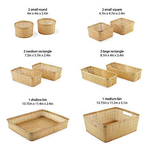 Isaac Jacobs 10-Piece Glitter Plastic Organizer (13.75β x 11.2β x 5.1β) Set w/Cut-Out Handles, Multi-Functional Home Storage, Desk, Office, Bathroom, Bedroom, Closet, Playroom (10-Piece, Gold)