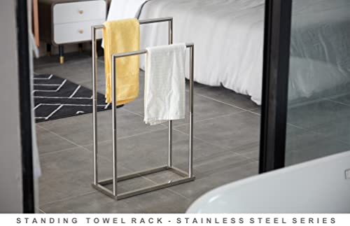 Free Standing Towel Racks for Bathroom, 2 Tier Stainless Steel Indoor Outdoor Floor Towel Rack for Hand Towel Holder Storage and Organization Modern Blanket Rack, Polished Chrome, DECLUTTR