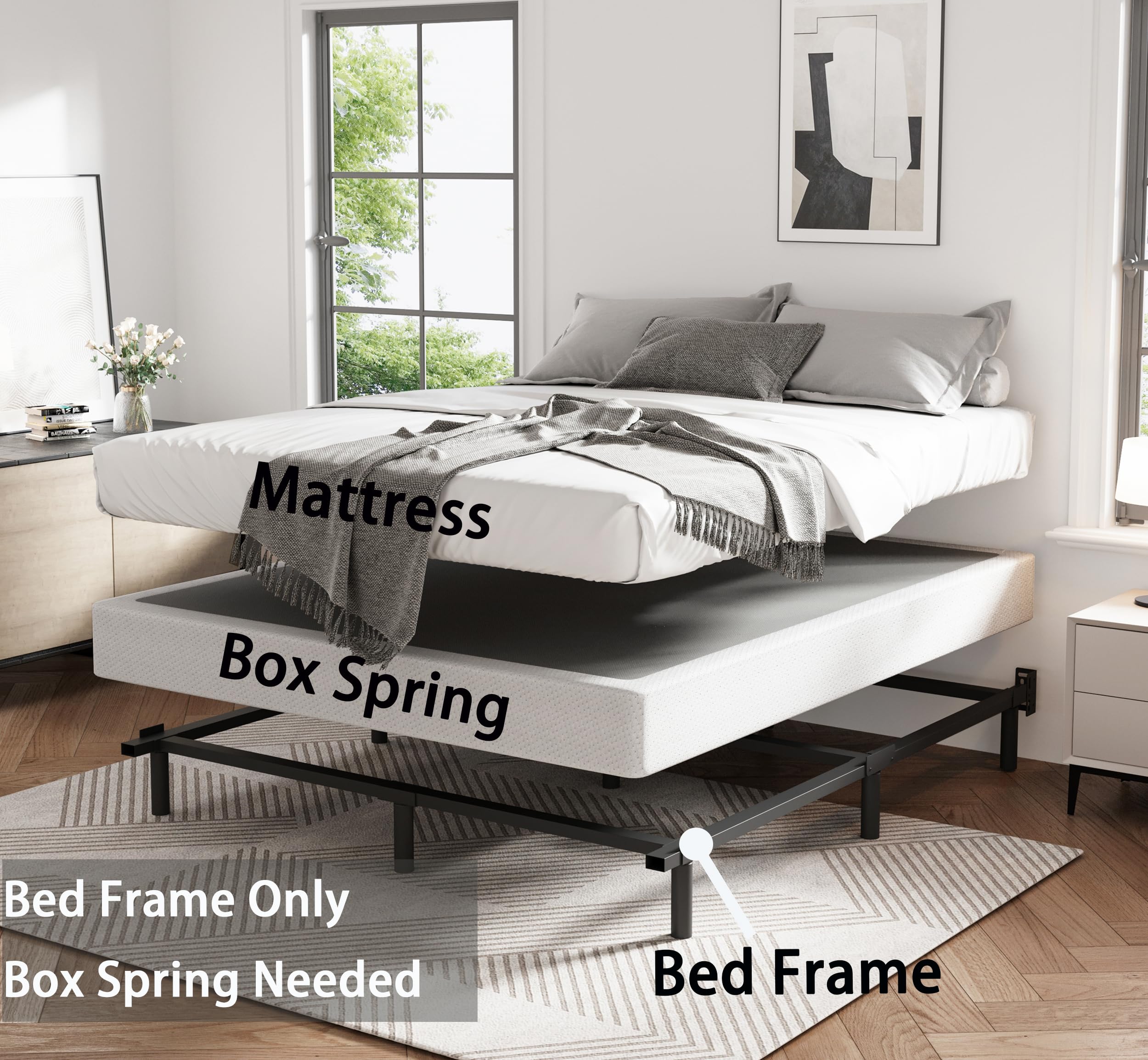 Bedsnus King Size Bed Frame, 9 Inch Metal Basics Bed Frame,High Profile Base for Box Spring, 9-Leg Support, Noise-Free, Easy Assembly, Black