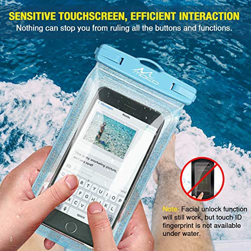 MoKo Waterproof Phone Pouch Holder Floating 2-Pack, IPX8 Glitter Waterproof Case Dry Bag Compatible for iPhone14 13 12 11 Pro Max X/Xr/Xs/8/7/6/SE 3, Galaxy S20/S21, Light Blue & Pink