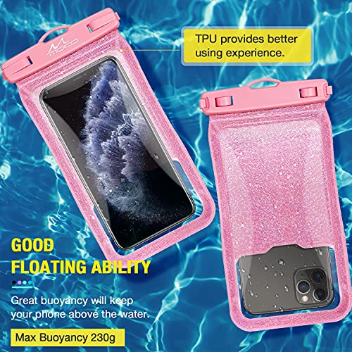 MoKo Waterproof Phone Pouch Holder Floating 2-Pack, IPX8 Glitter Waterproof Case Dry Bag Compatible for iPhone14 13 12 11 Pro Max X/Xr/Xs/8/7/6/SE 3, Galaxy S20/S21, Light Blue & Pink