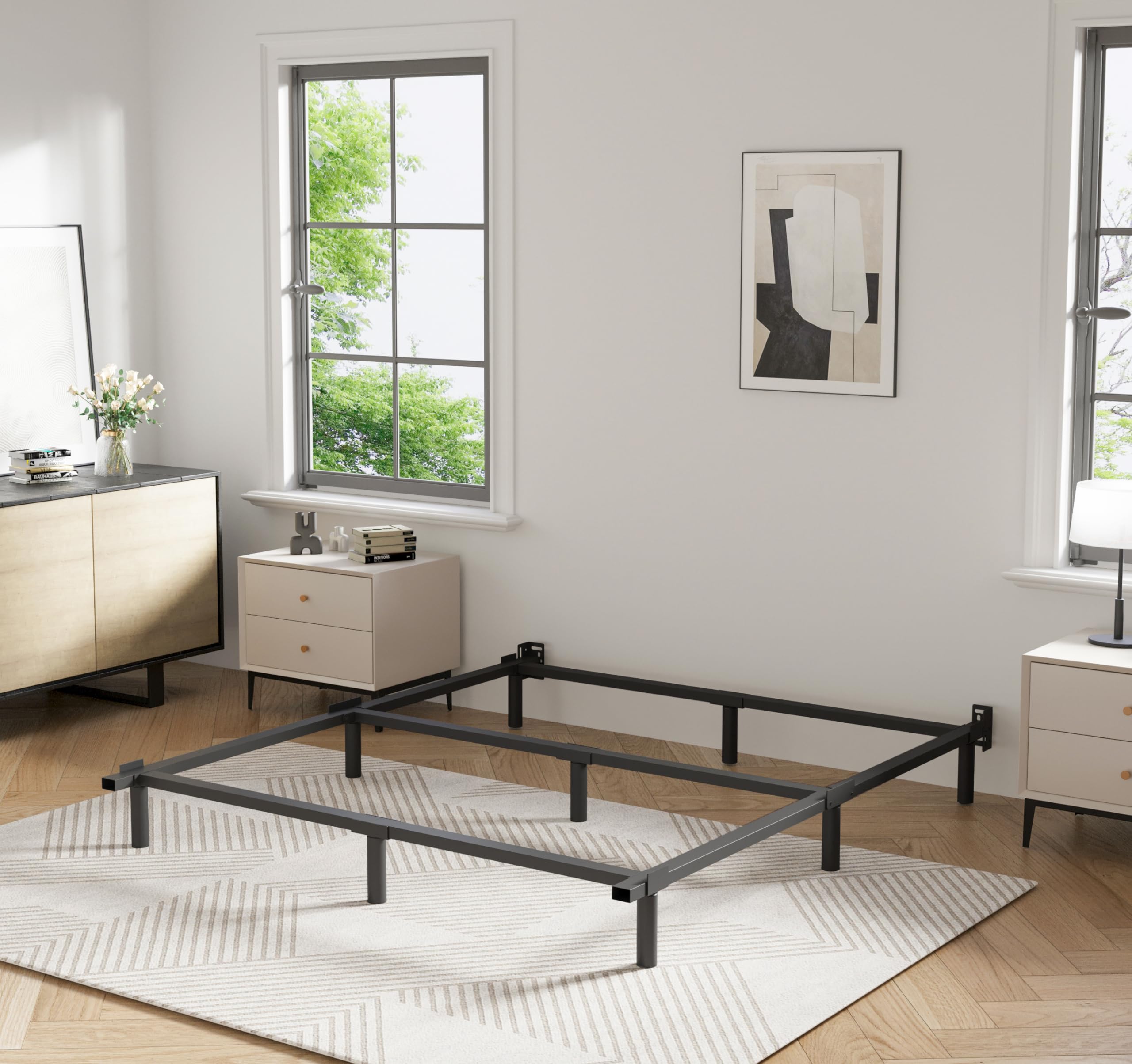 Bedsnus King Size Bed Frame, 9 Inch Metal Basics Bed Frame,High Profile Base for Box Spring, 9-Leg Support, Noise-Free, Easy Assembly, Black